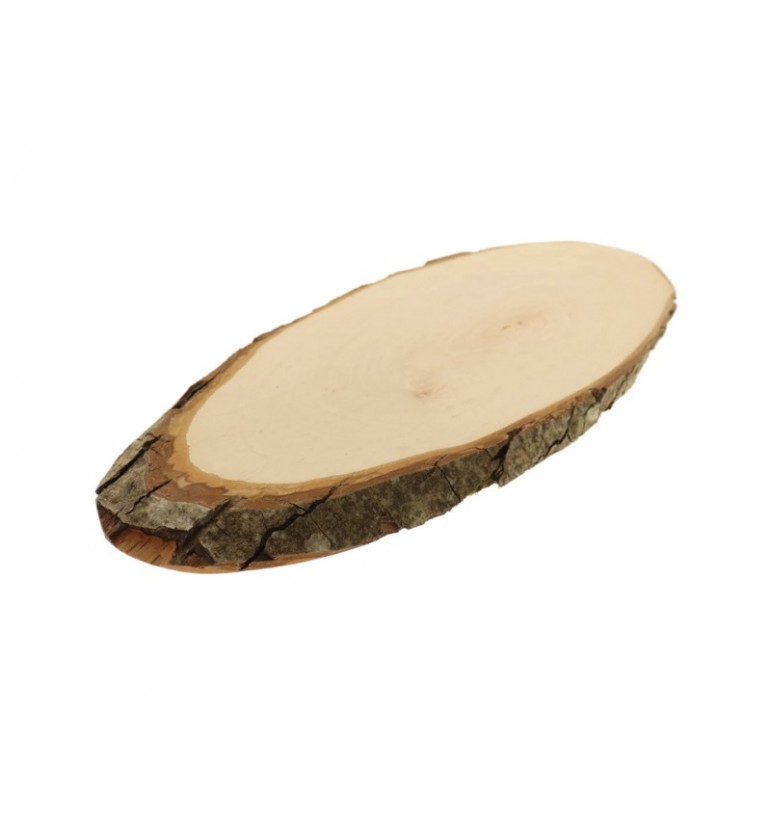 Oval wooden disc with bark 37.5cm