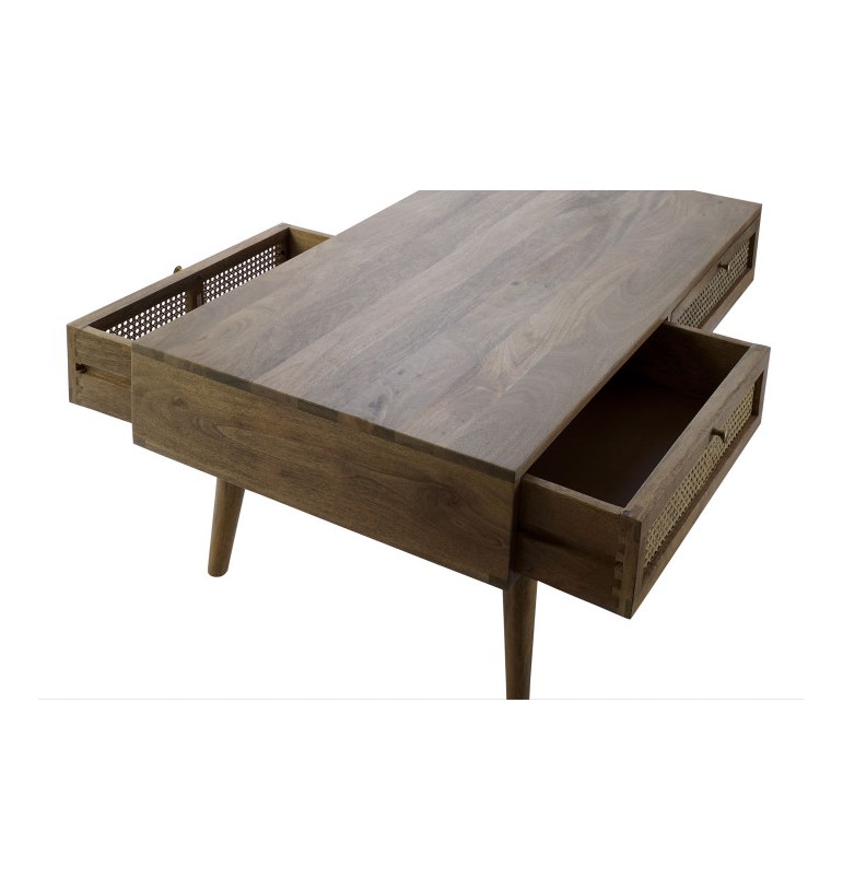 Table basse double face en rotin et bois de manguier