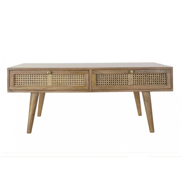 Table basse double face en rotin et bois de manguier