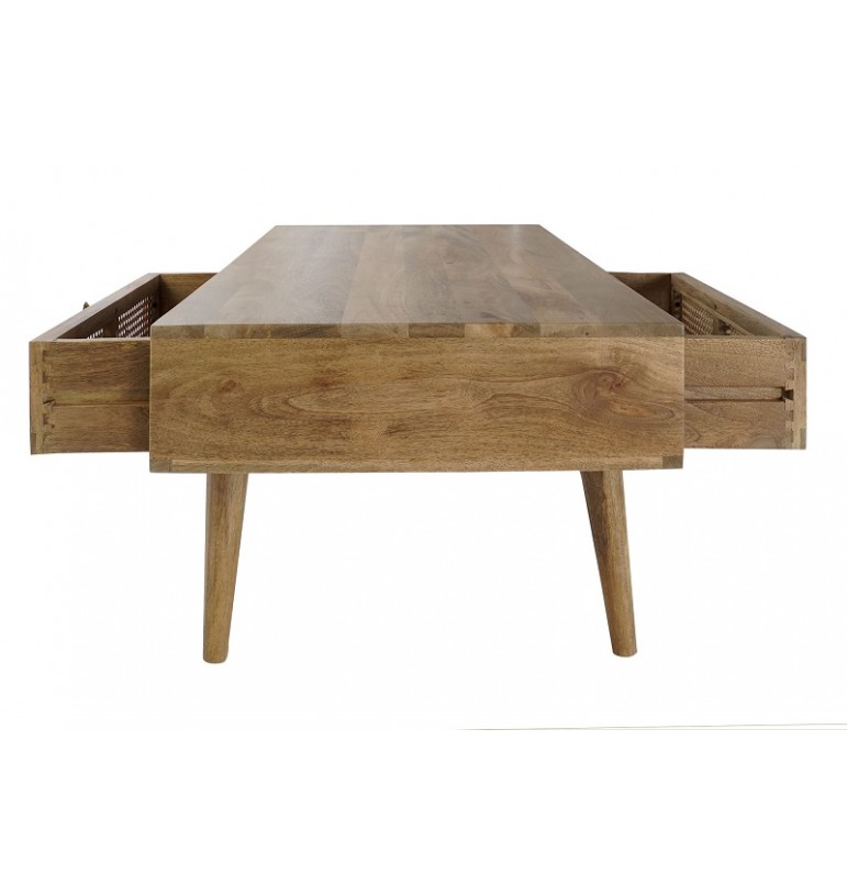 Table basse double face en rotin et bois de manguier