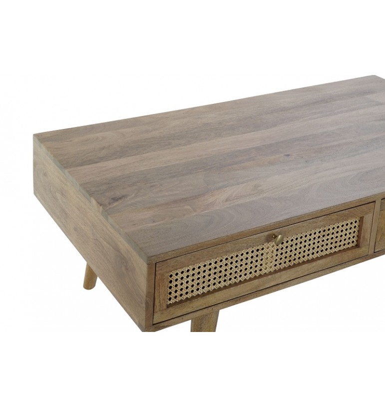 Table basse double face en rotin et bois de manguier