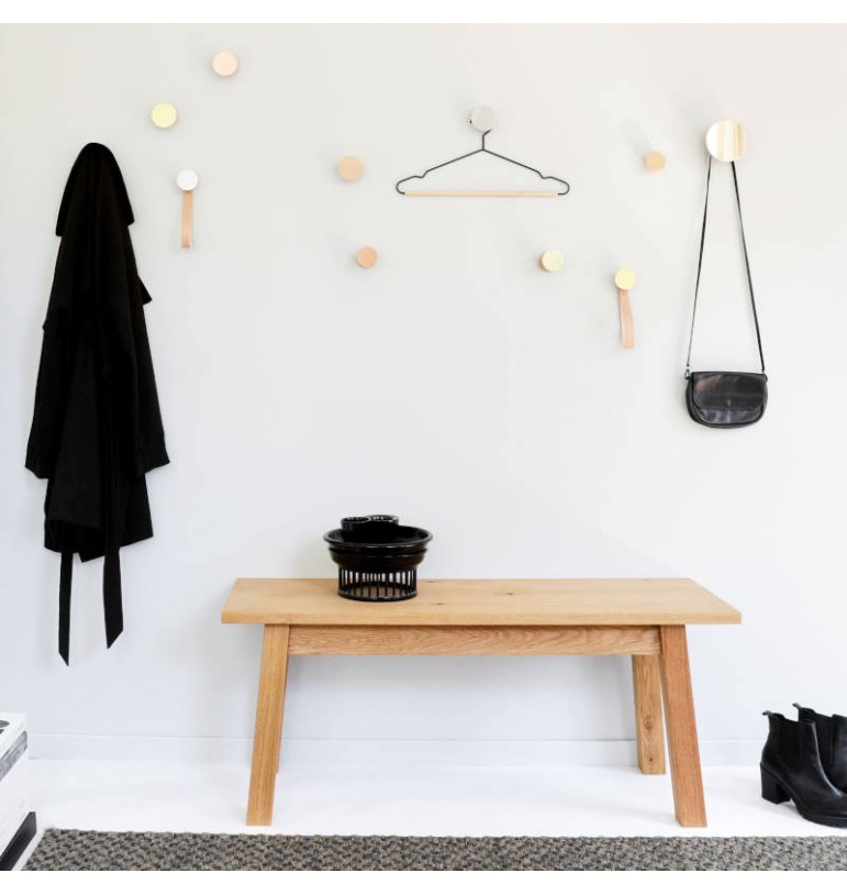 Patère demi-sphère sangle cuir 5cm en bois de hêtre