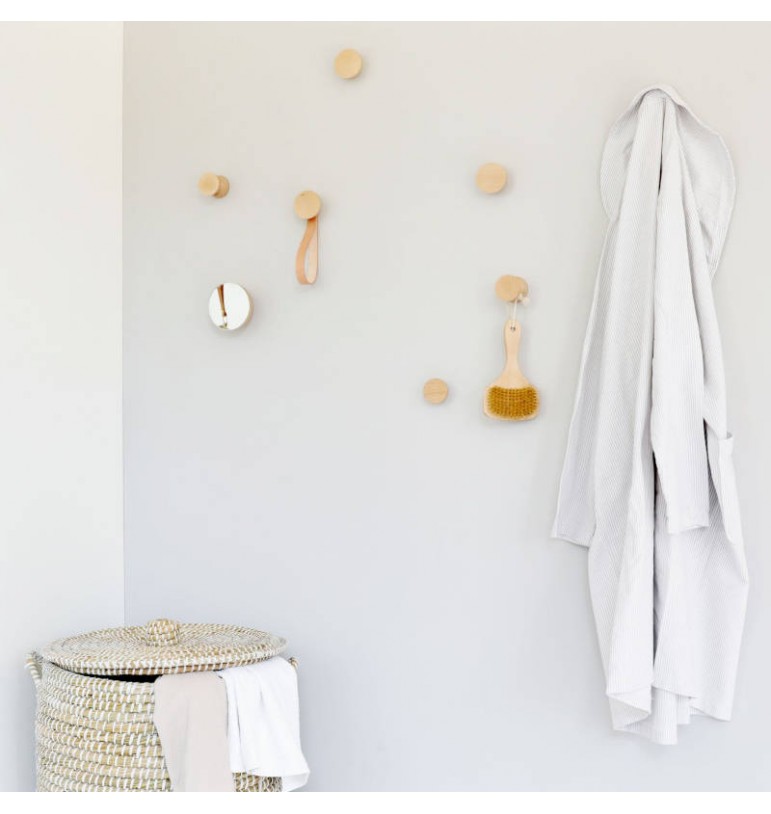 Patère demi-sphère sangle cuir 5cm en bois de hêtre