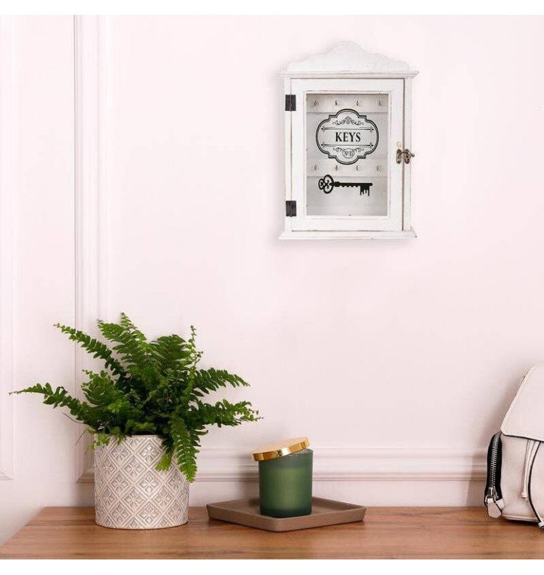 Vintage glass key box with white patina