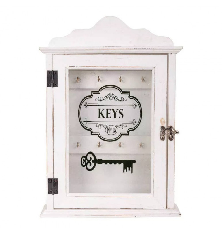 Vintage glass key box with white patina
