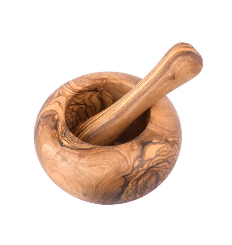 Mortier de cuisine et pilon 14 cm en bois d'olivier