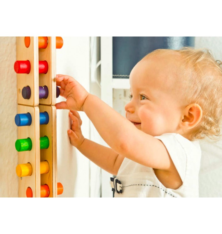 Wooden push-and-turn stick wall game