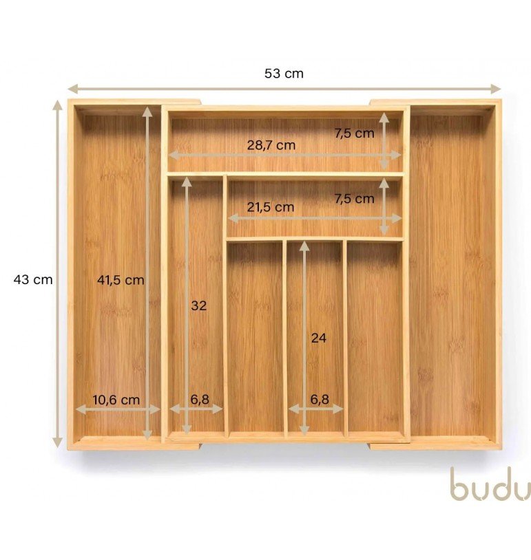 Expandable cutlery tray in bamboo 43cm