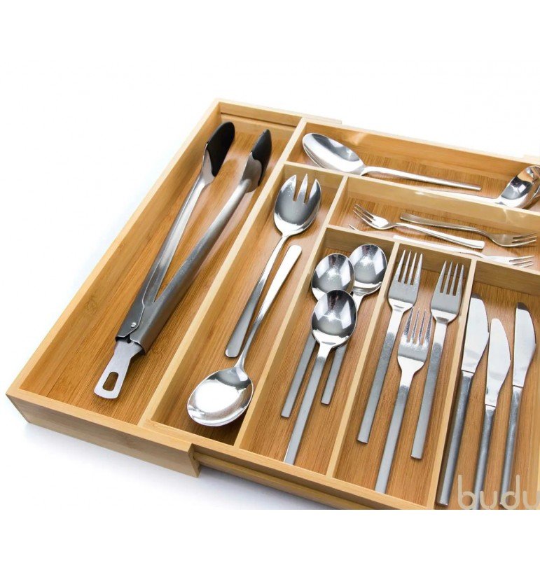 Expandable cutlery tray in bamboo 43cm