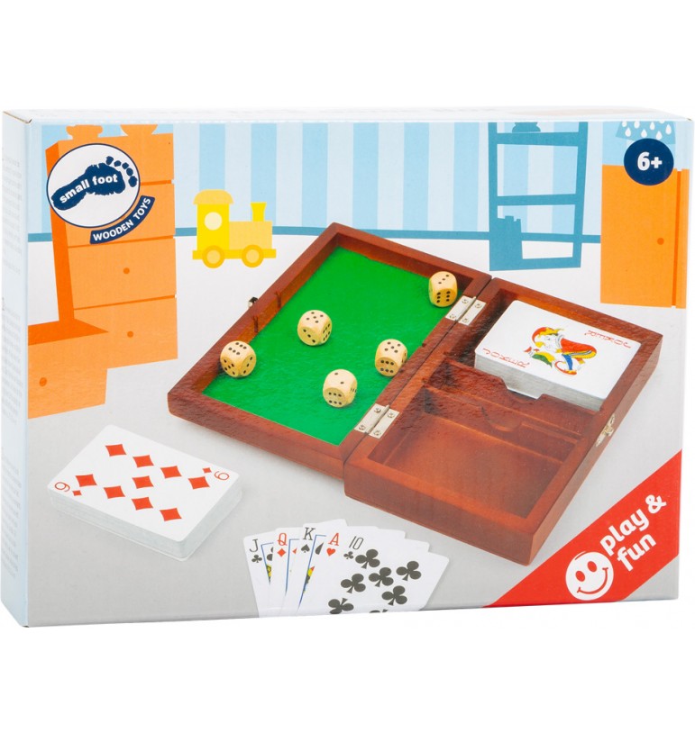 Boîte de jeux cartes et dés en bois