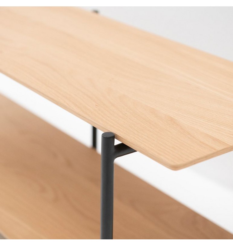 Meuble TV avec tablettes en chêne & pieds métal