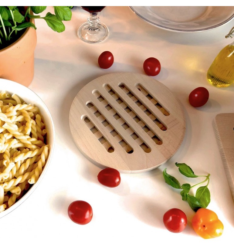 Dessous de plat rond quadrillé en hêtre