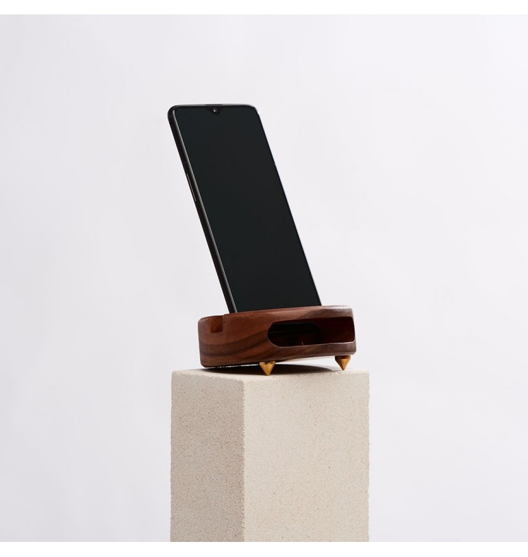Amplificateur de son & support de smartphone couleur noyer